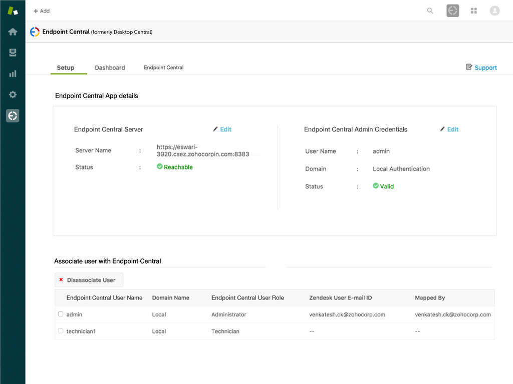 Endpoint Central App Integration with Zendesk Support